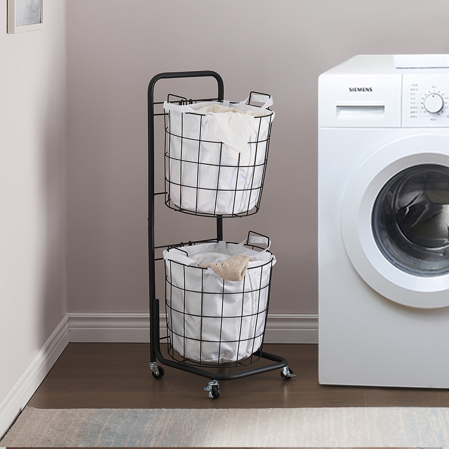 Rebrilliant 2-Tier Laundry Hamper with Rolling Lockable Wheels ...
