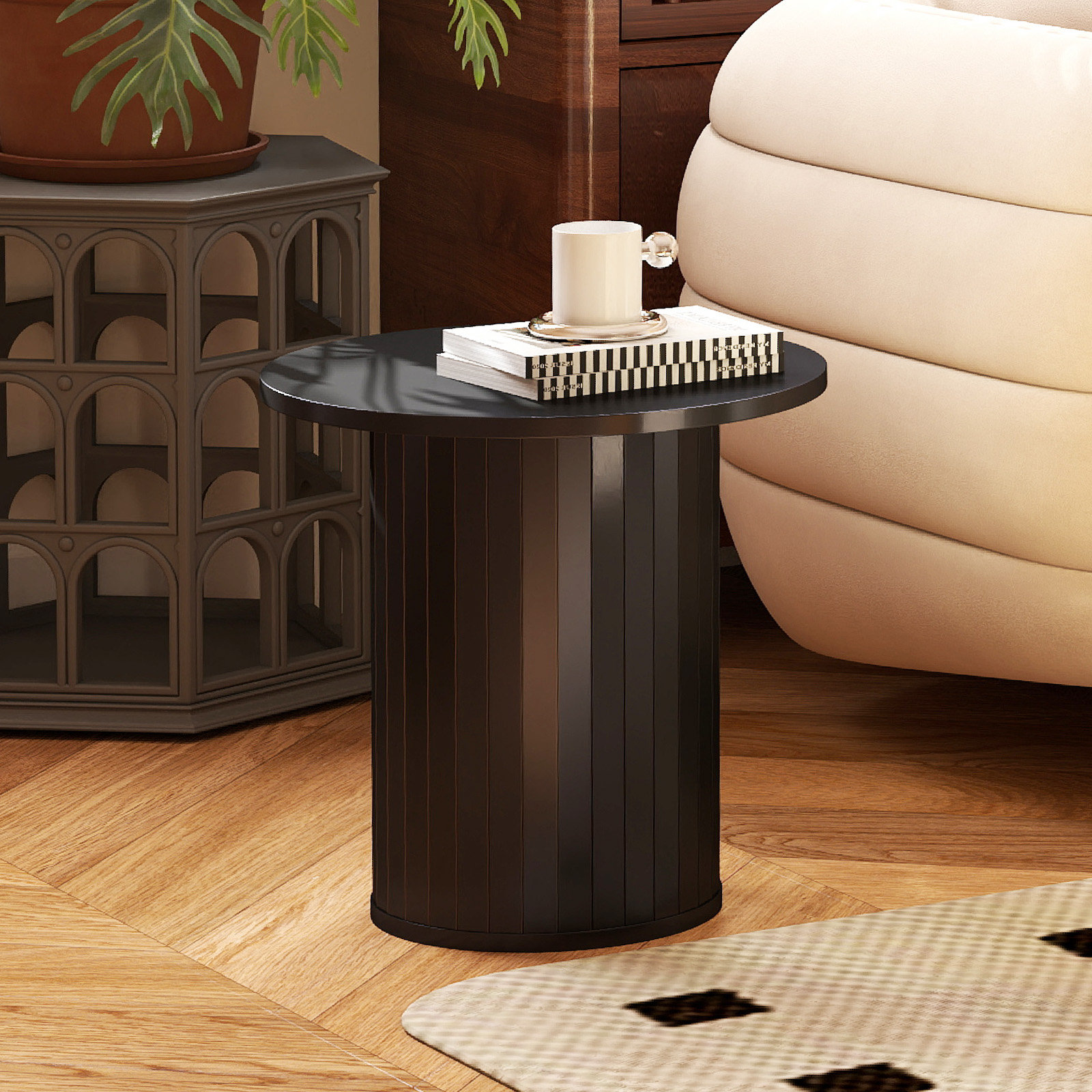 cosvalve Wooden Round Coffee Table, Circle Farmhouse Side Table End ...