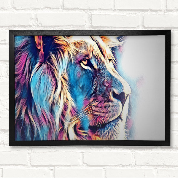 Latitude Vive Cool Blues Lion - Closed Corner Frame Print on Wood ...