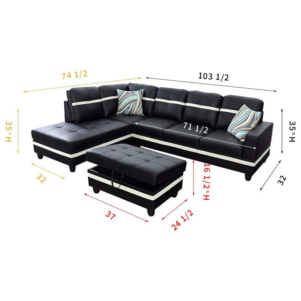 Ebern Designs Ellexus 3 - Piece Vegan Leather Sectional | Wayfair