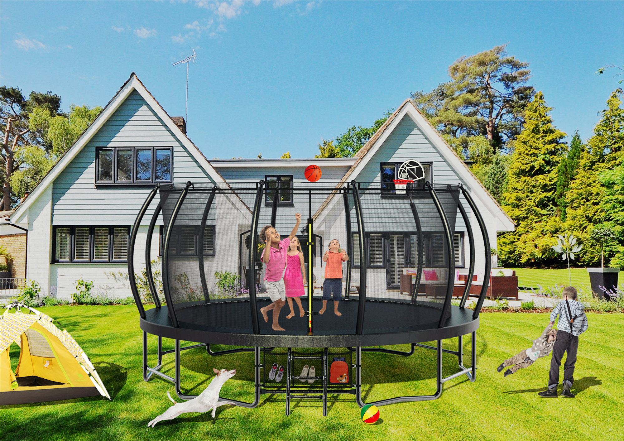 Creationstry 16' Round Backyard Trampoline with Safety Enclosure ...