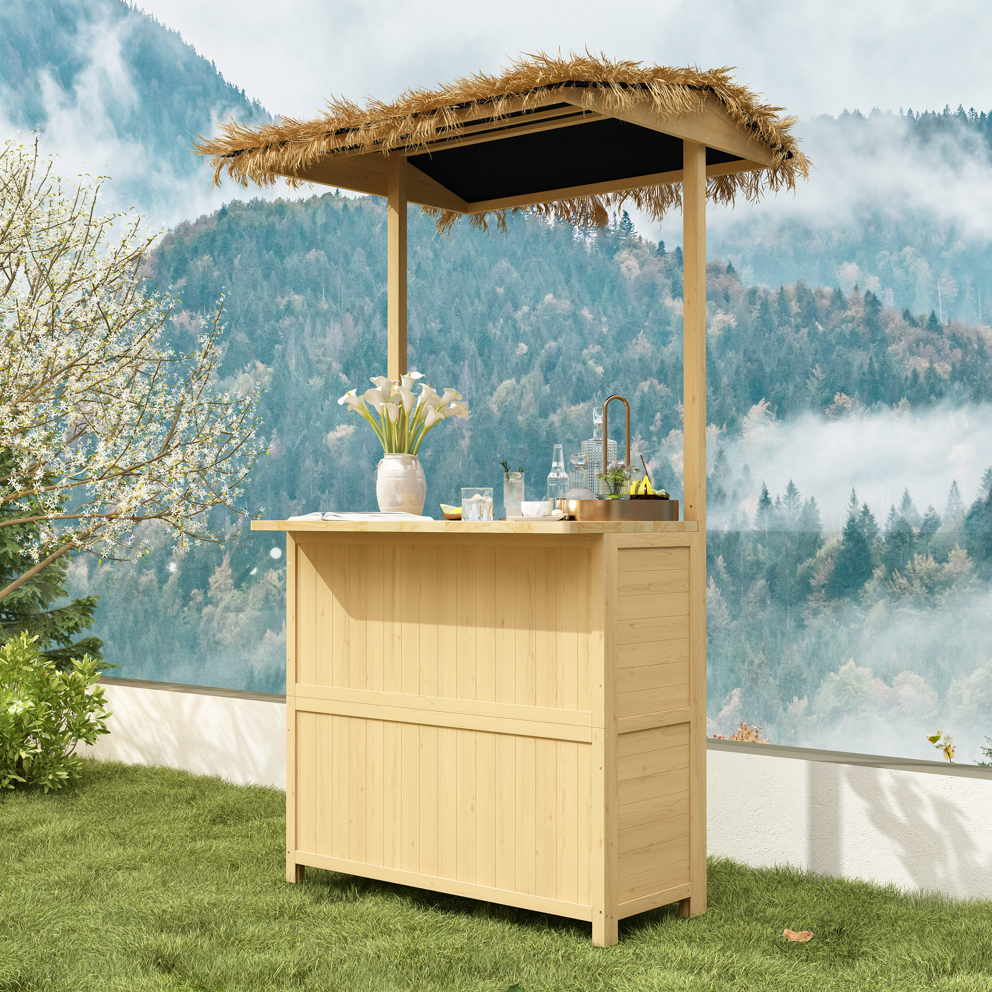 Bay Isle Home™ Bar Hut With Thatched Roof And Storage Shelves - Wayfair ...