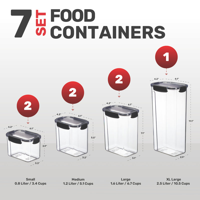 DWËLLZA KITCHEN 7 PC Clear Airtight Food Storage Containers with Labels ...