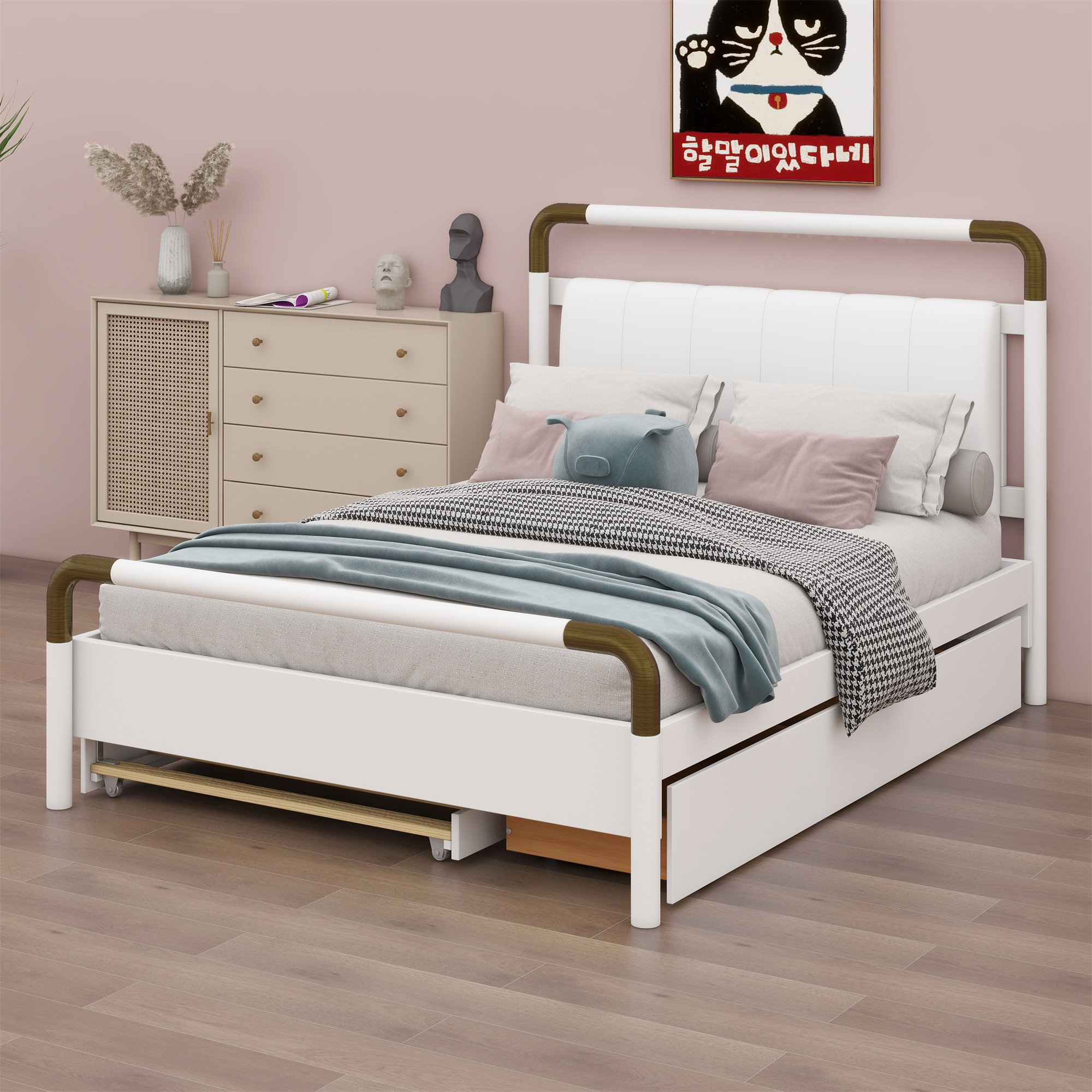 Latitude Run® Wooden Storage Platform Bed, With 2 Big Drawers, Trundle ...