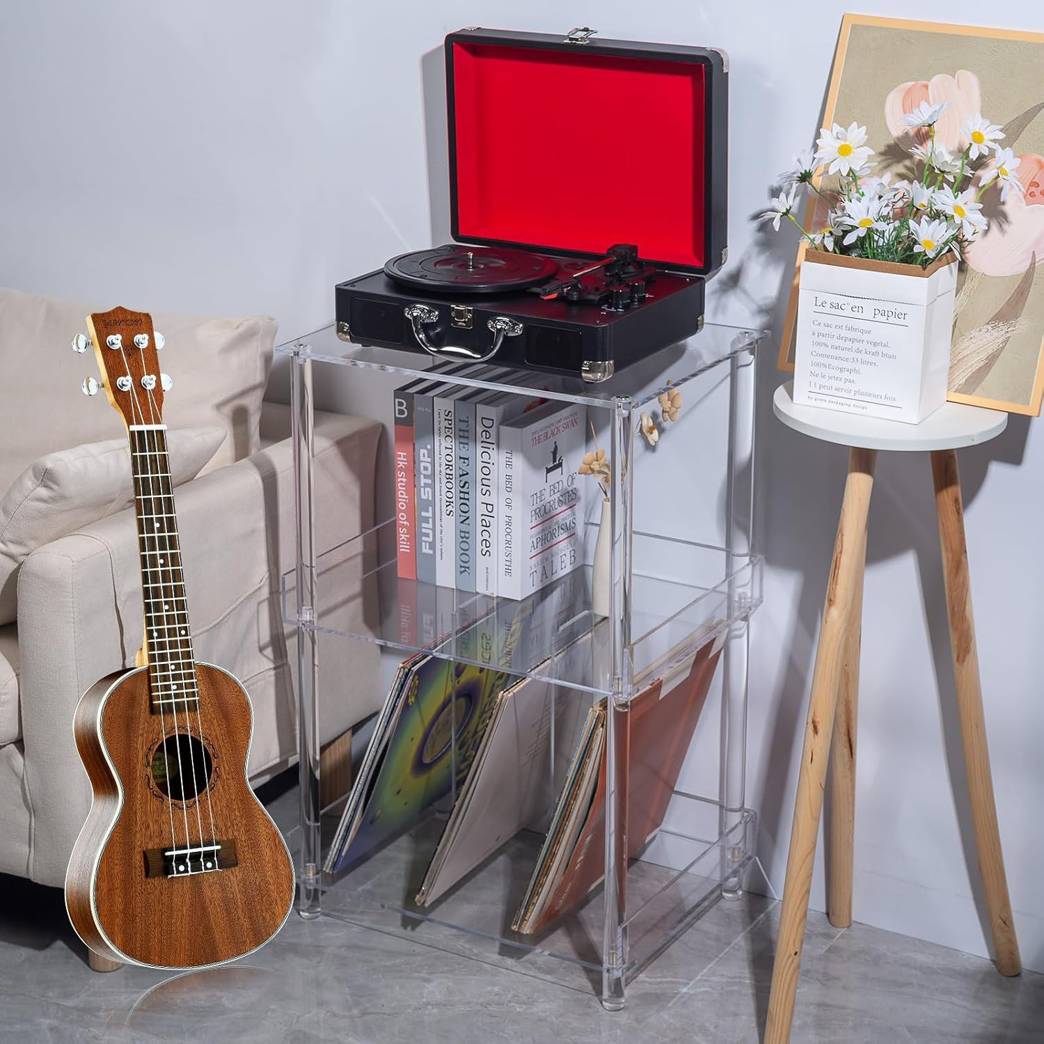 Rebrilliant 3-Tier Acrylic Record Player Stand With Vinyl Storage ...