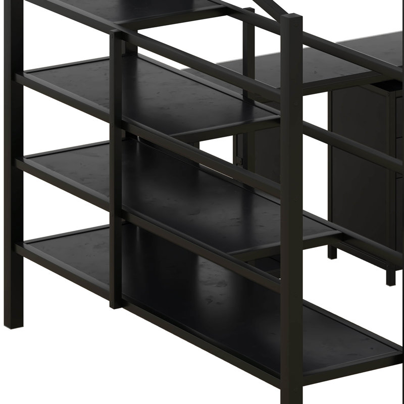 Harriet Bee Jaqua Kids Full Metal Loft Bed With table set and wardrobe ...
