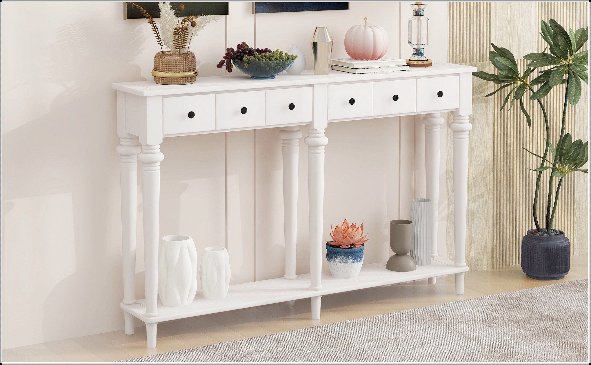 Alcott Hill® Retro Console Table with 4 Drawers and Open Shelf, perfect ...