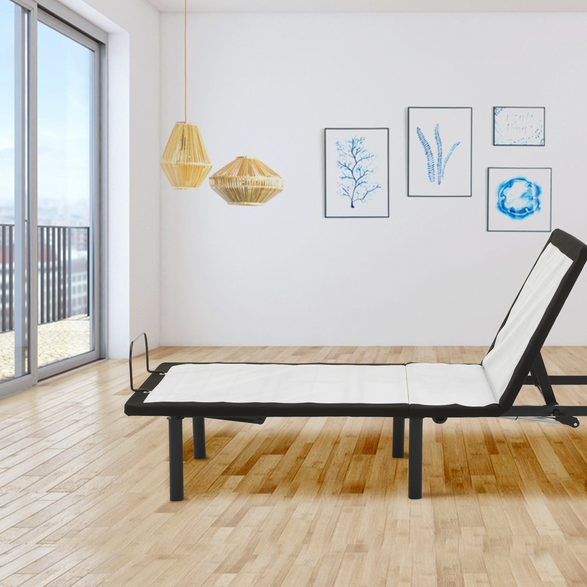 Alwyn Home Adjustable 15-inch Bed Frame with Decorative Fabric, Head ...