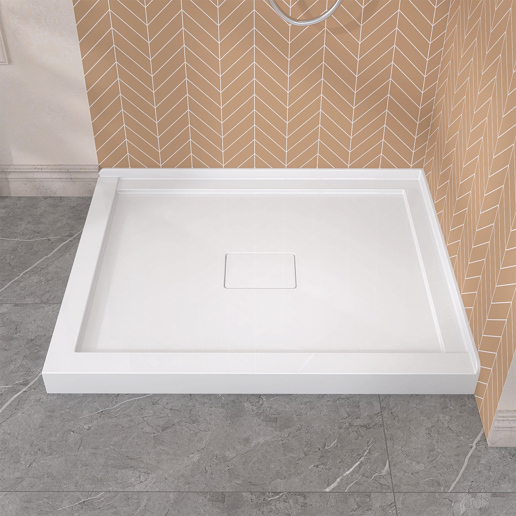 Ogonbrick 42 X 34 In. Double Threshold Acrylic Shower Base With Center ...