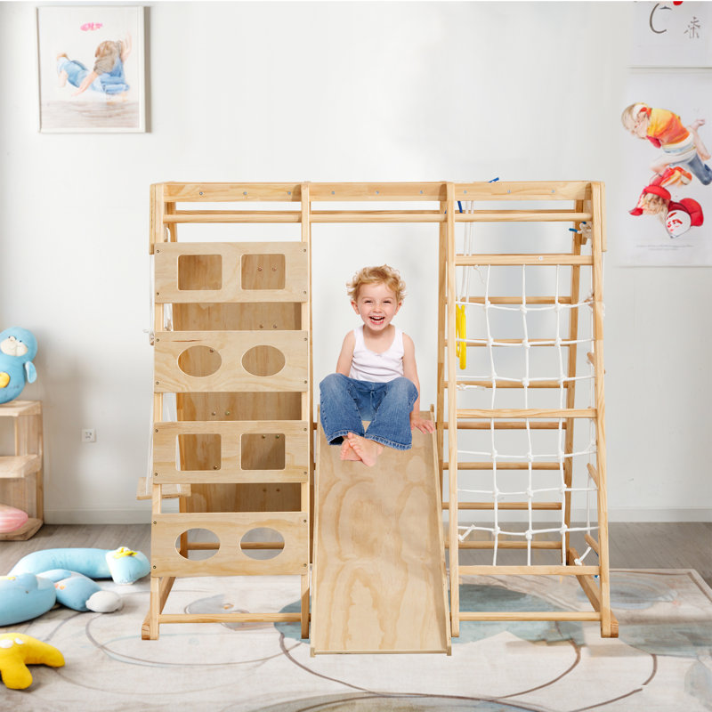 SUMIJ 8 in 1 Indoor Playground Climbing Toy Set with Slide Swing ...