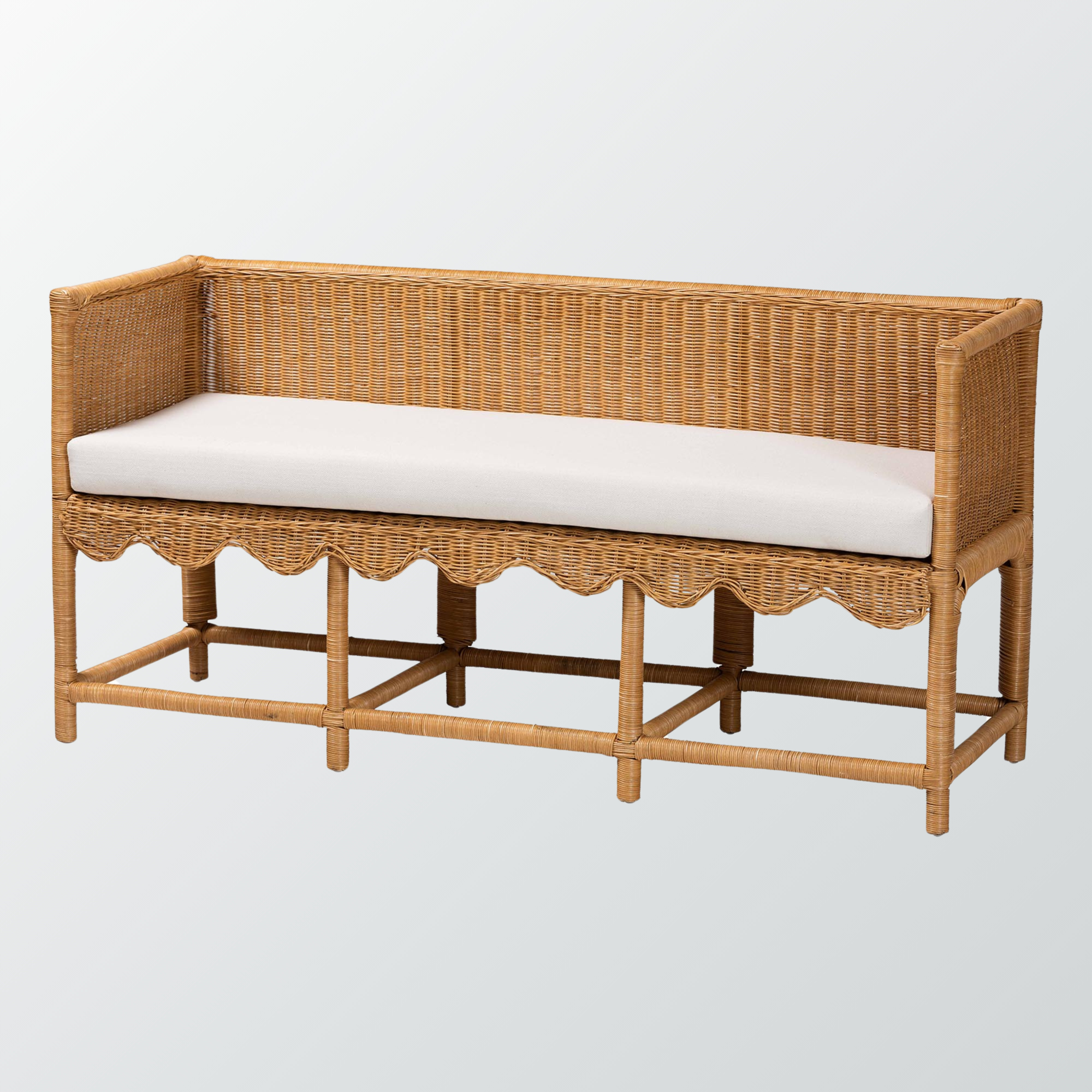Bayou Breeze Rahan Light Honey Rattan Scallop Accent Bench | Wayfair