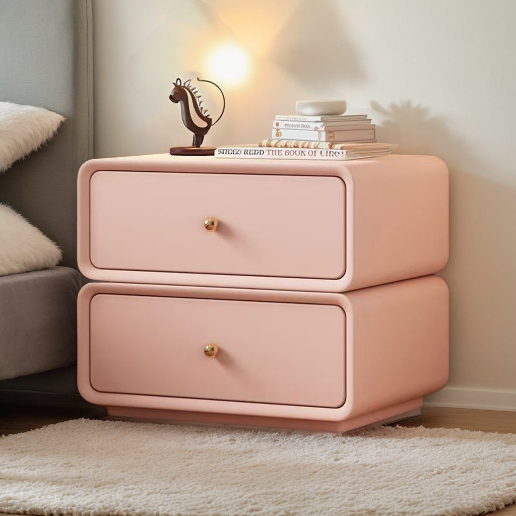 Latitude Run® 360° Swivel Nightstand with 2 Drawers – Modern Rotating ...