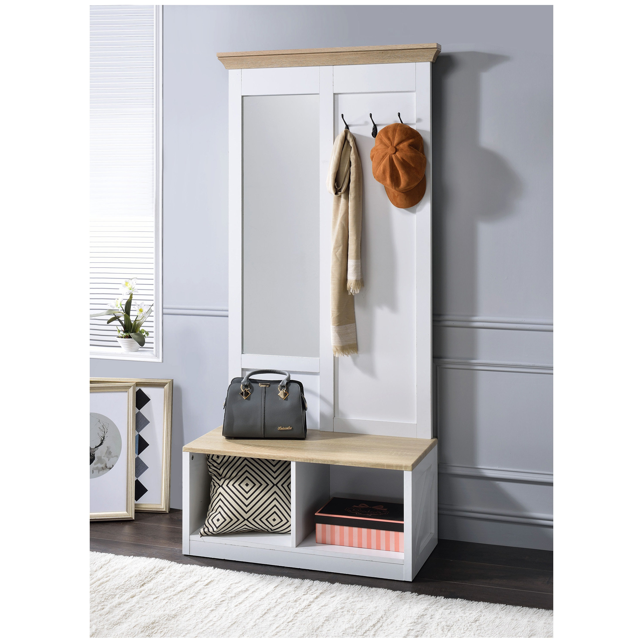 Latitude Run® Modern Hall Tree With Full-Length Mirror, Bench, And Open ...