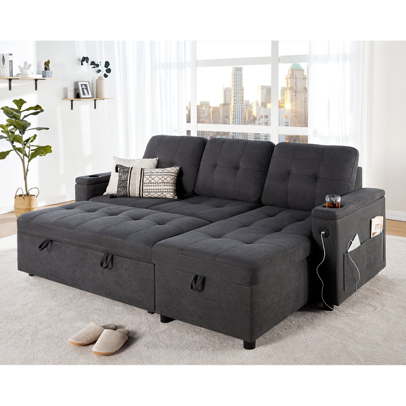 Latitude Run® Sleeper Sofa Bed, 84 Inch Pull Out Couch With 2 USB & Cup ...