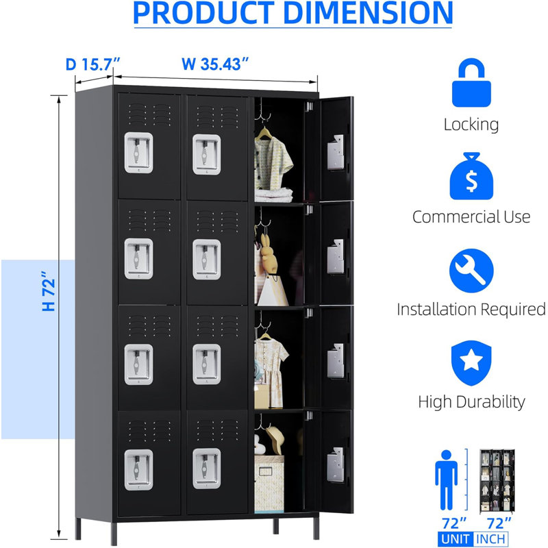 GangMei 12 Doors Storage Locker Combination With 12 Hooks,Industries ...