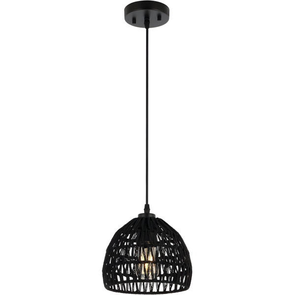 Dakota Fields Modern Woven Rope Pendant Light, 8.25" Black Iron & LED ...