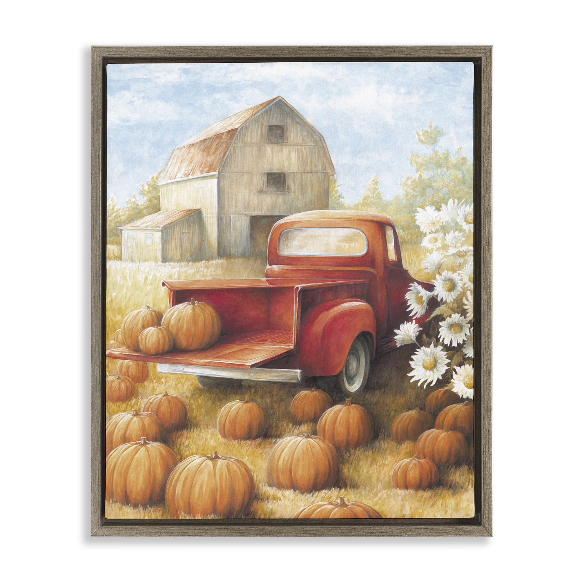 August Grove® Pumpkin Harvest Drop Off Framed Floater Canvas Wall Art ...