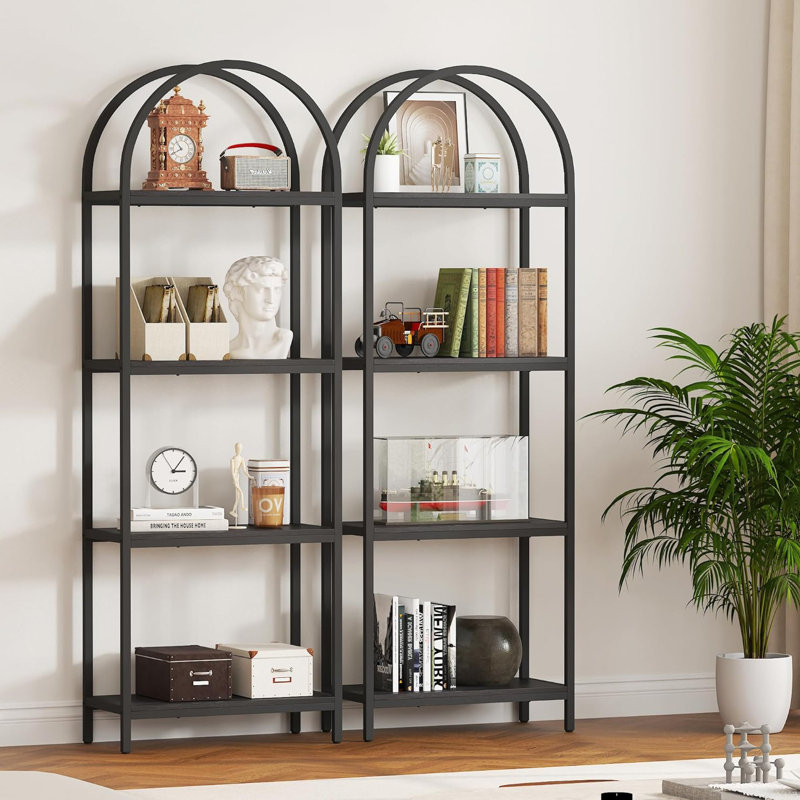Latitude Run® 4 Tier Arched Bookcase, Tall Industrial Open Book Shelves ...
