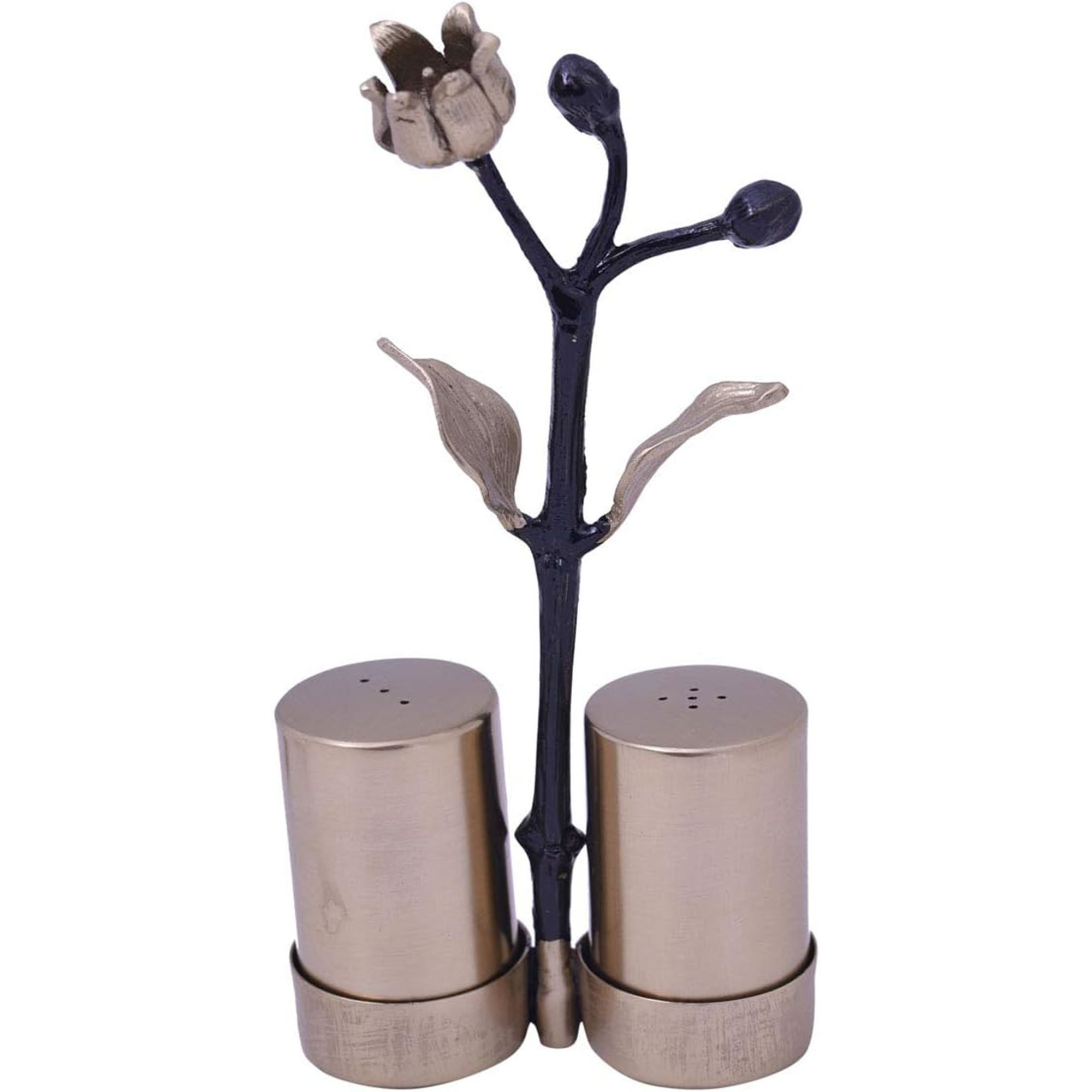 Decozen Etched Salt & Pepper Shaker Set With Bud Flower Caddy Handle ...