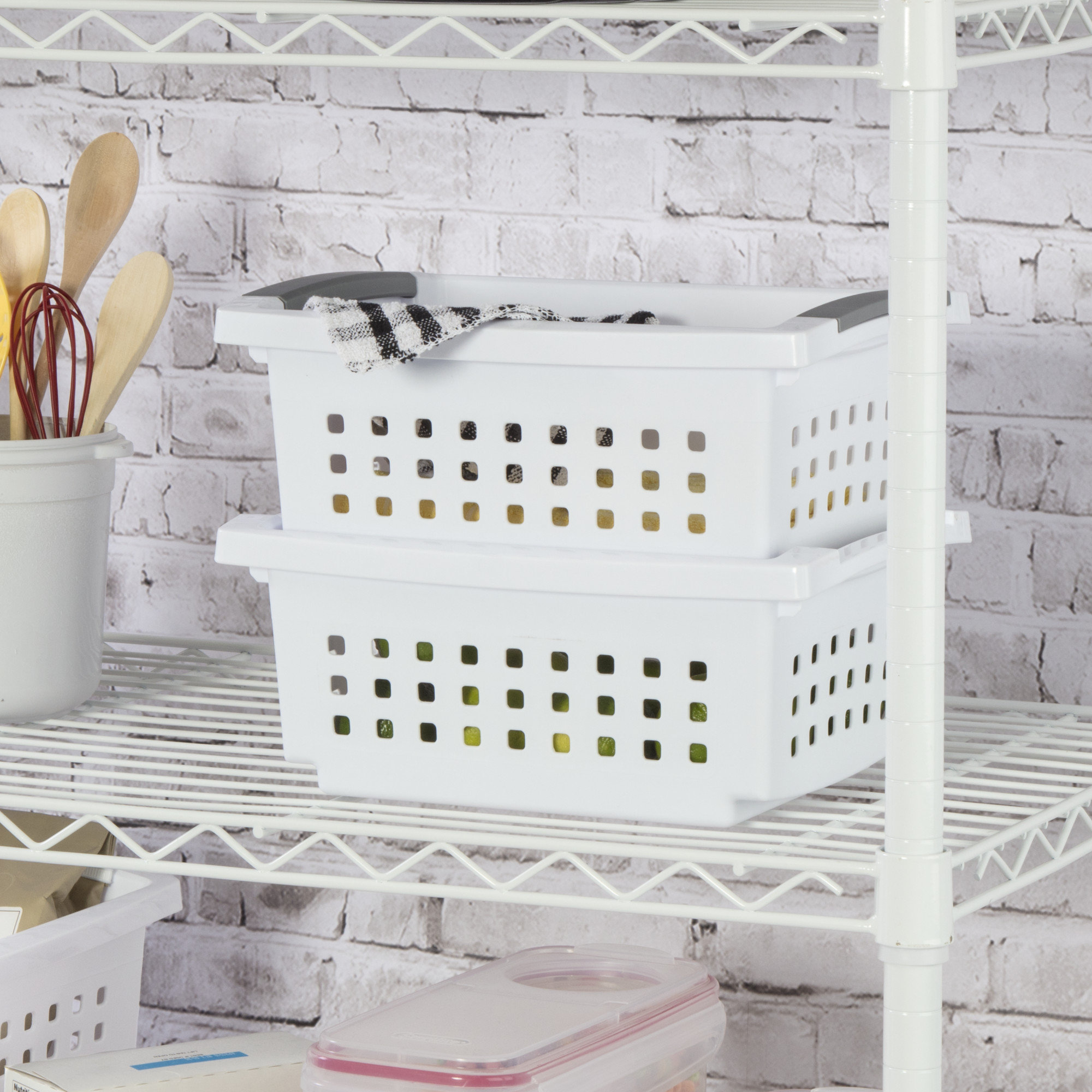 Sterilite Small Stacking Basket, Stack Storage Bins, Organize Closets ...