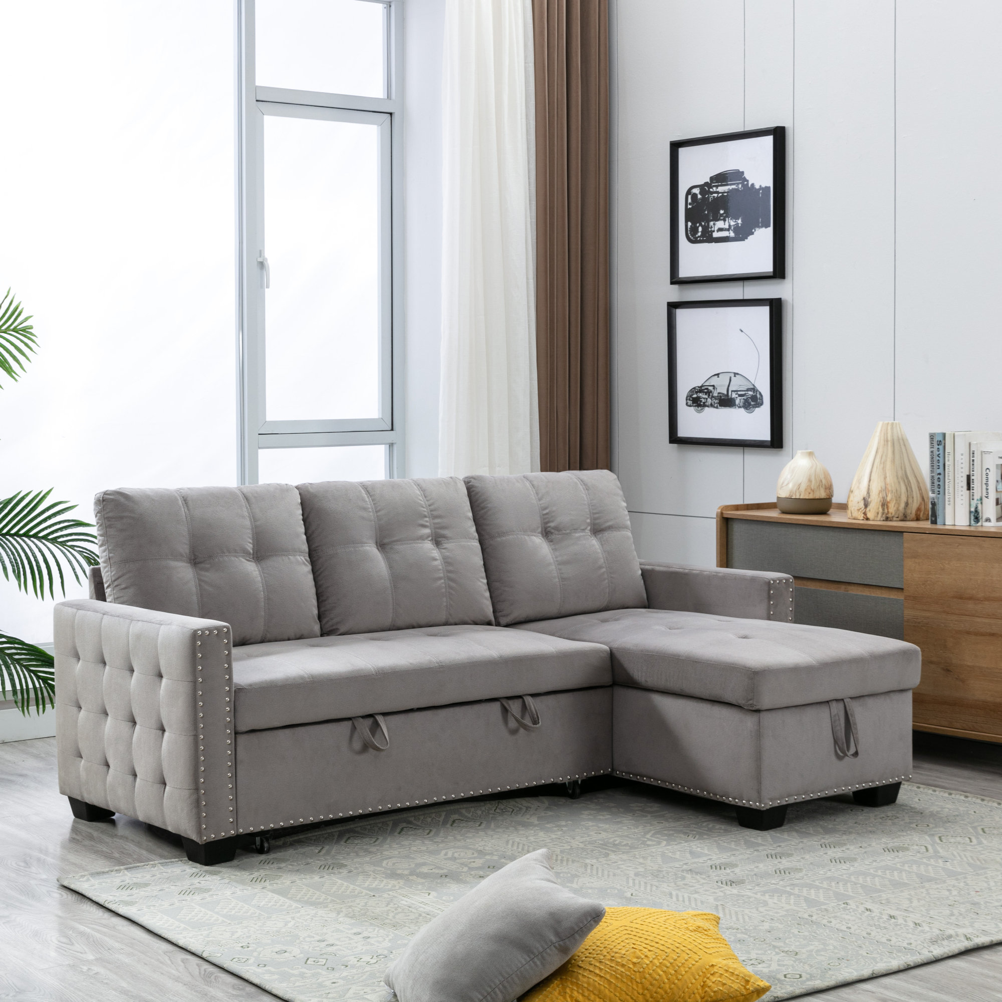 Latitude Run® Yara Sleeper Sofa Bed Reversible Sectional Couch with Storage | Wayfair
