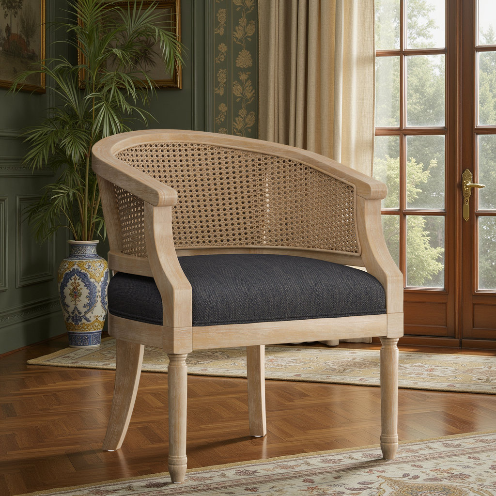 Ophelia & Co. French Country Accent Chair – Charcoal Fabric & Natural ...