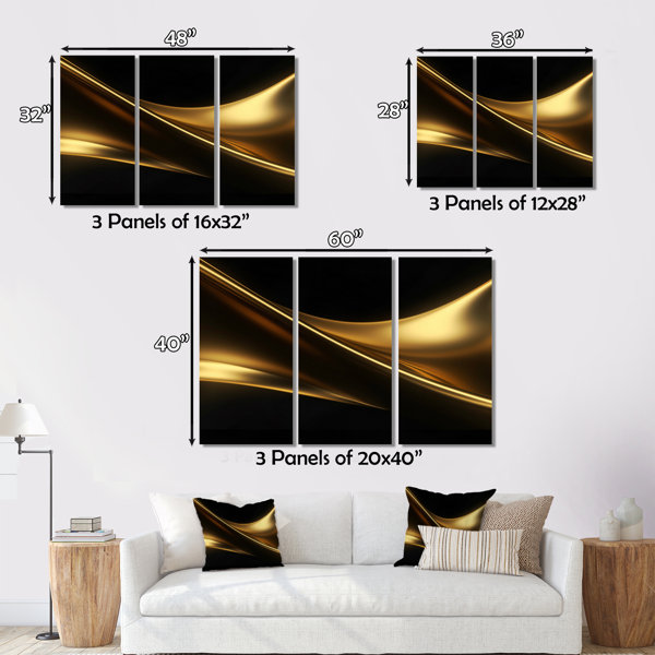 Mercer41 Gold and Black Surreal Tides III - Fractals Metal Wall Art Set ...