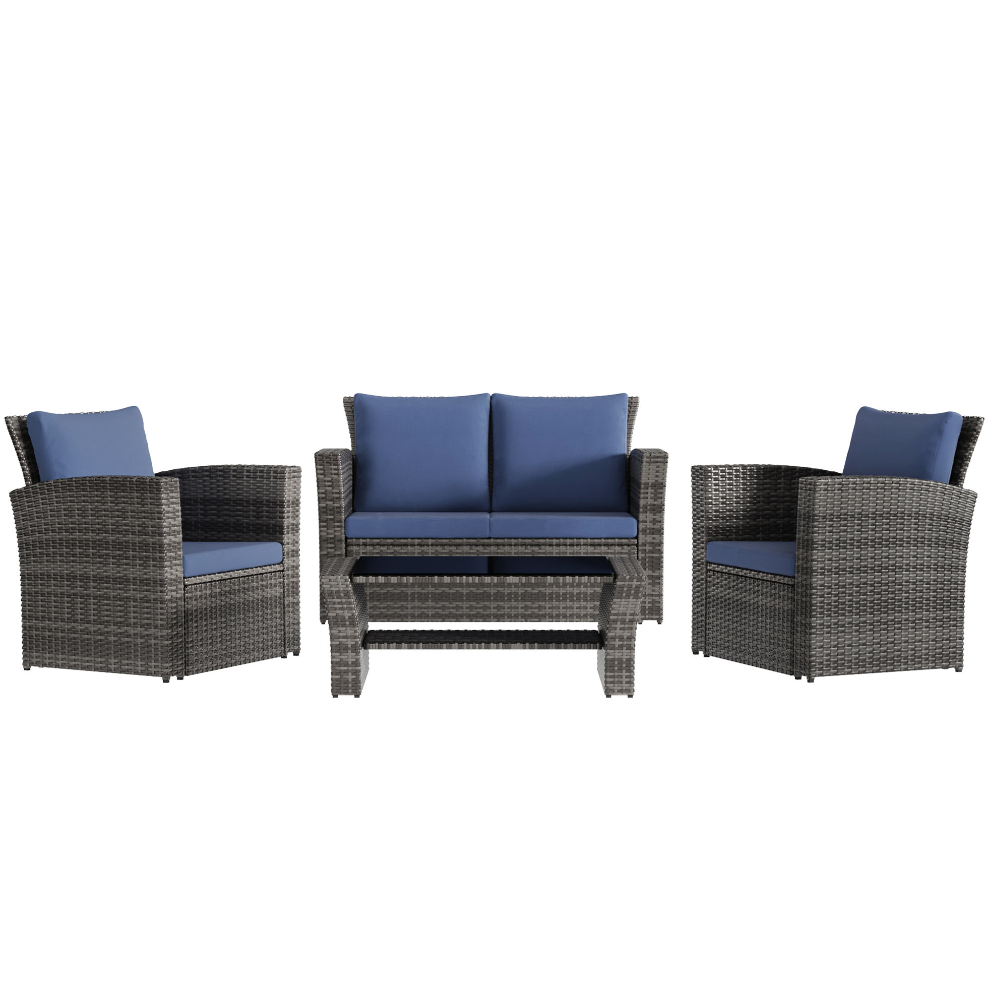 Ebern Designs 4 Piece Outdoor Patio Furniture - Blue With Tempered ...