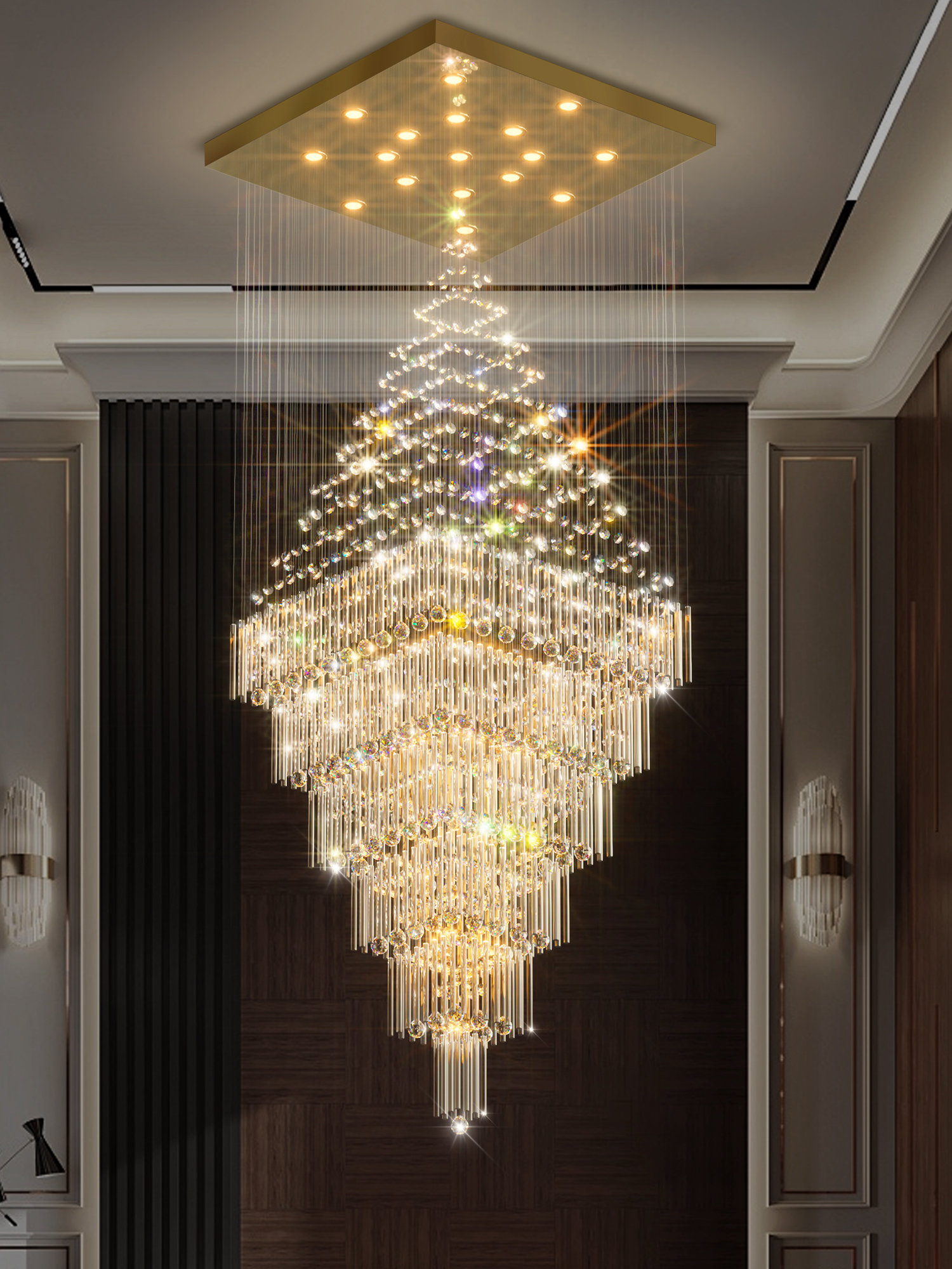 Everly Quinn D48''x H120'' Extra Large Square 6 Tiers Chandeliers For ...