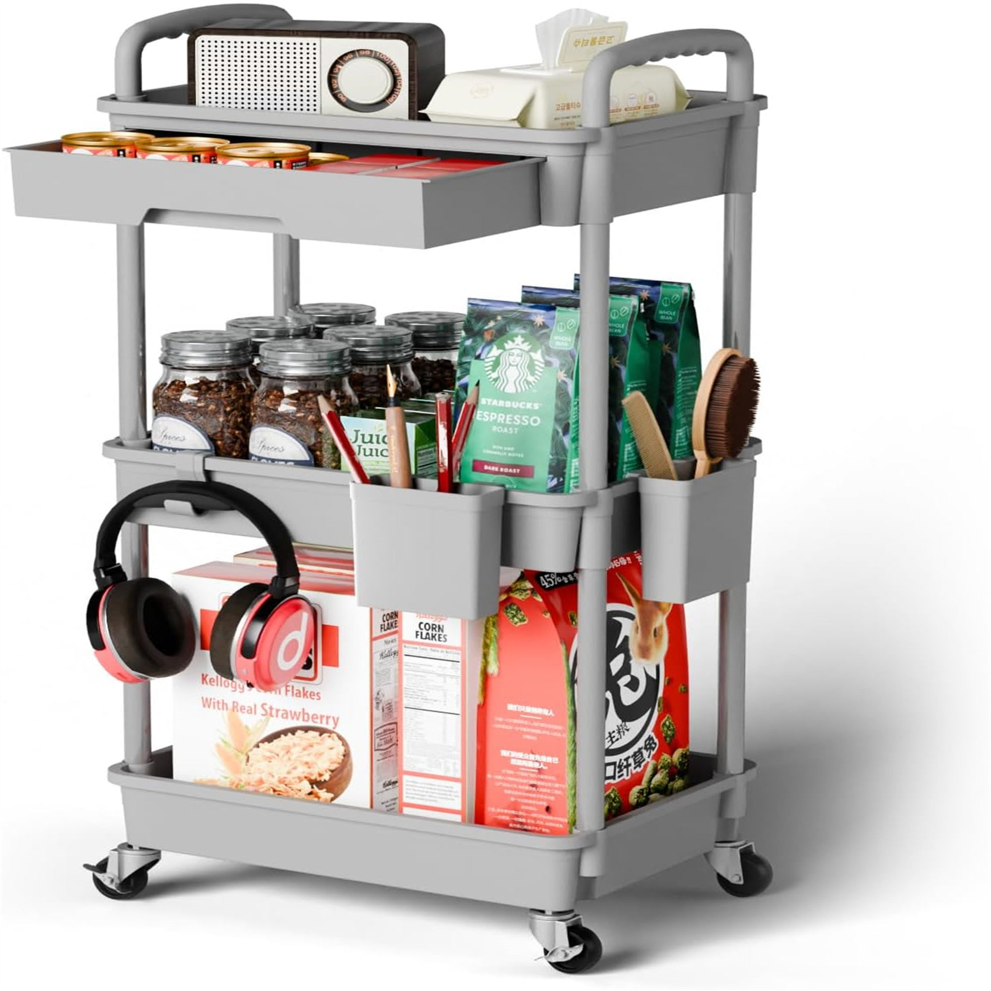 EXEBIL Trolley Organiser 3 Tier Rolling, Laundry Bathroom Organiser and ...