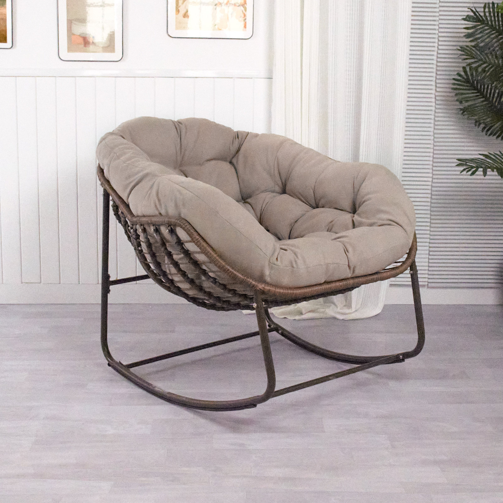 Corrigan Studio Outdoor Ladena Rocking Rattan Chair with Cushions ...