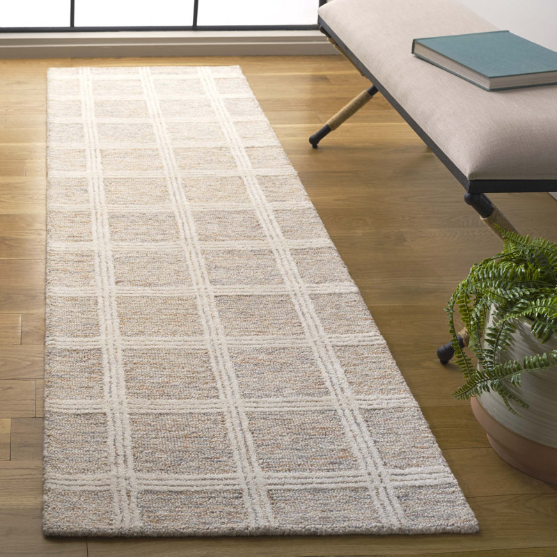 Ebern Designs Scottsbluff Pine Hand Tufted Wool & Cotton Plaid Rug ...