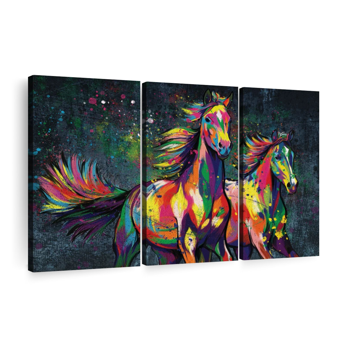 Red Barrel Studio® " Two Horses Color Splash Paint " on Canvas | Wayfair