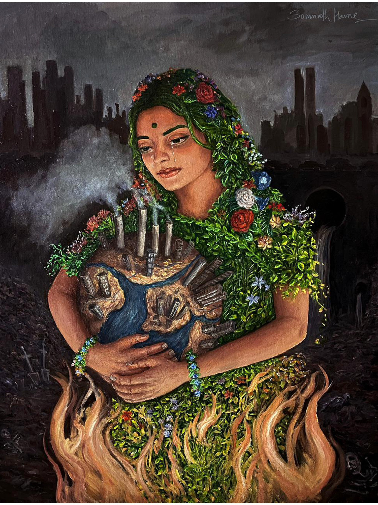 Exotic India Crying Mother Earth | Oil Painting By Somnath Harne | Wayfair