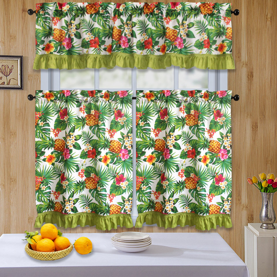 East Urban Home BT589-D54 3PC RUFFLED KITCHEN CURTAIN | Wayfair