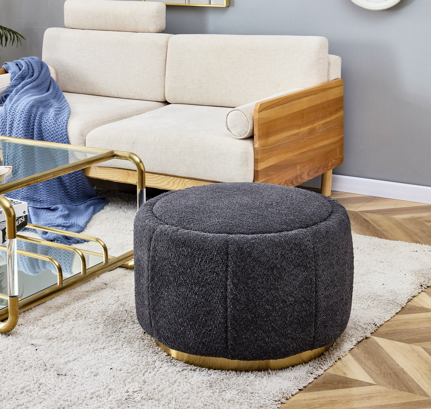 Everly Quinn Modern Living Room Fabric Square Ottoman Dressing Room