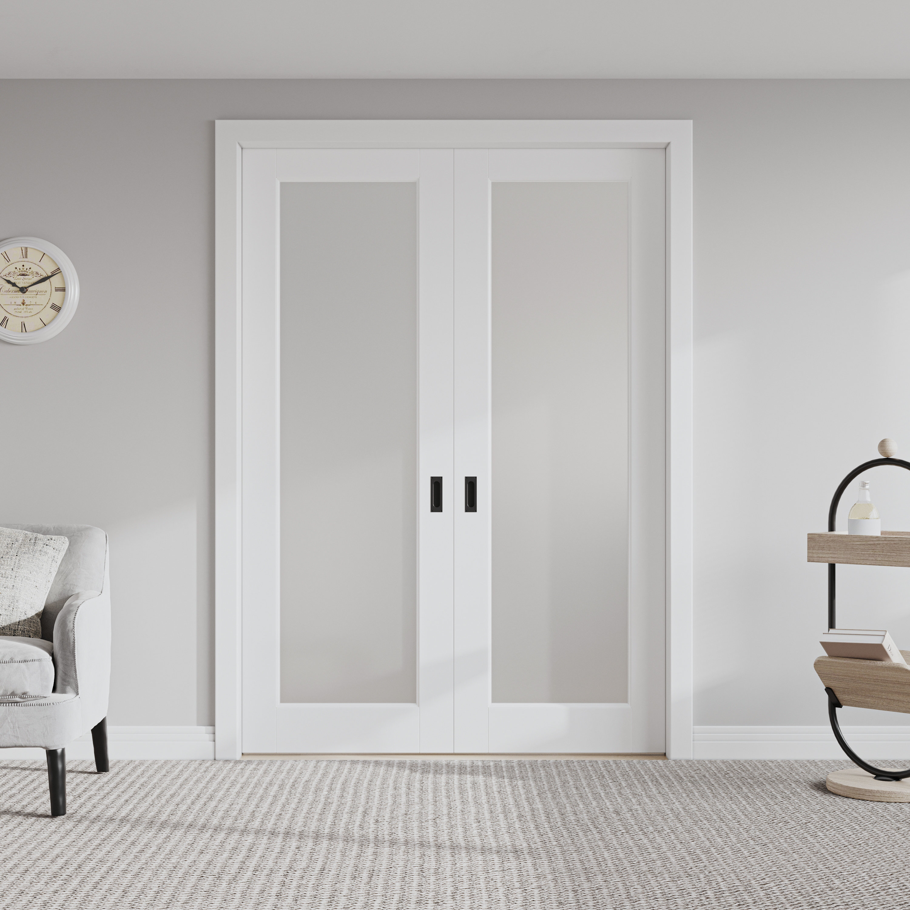 Home Worthy Glass Frosted Prefinished Double Pocket Door with Hardware ...