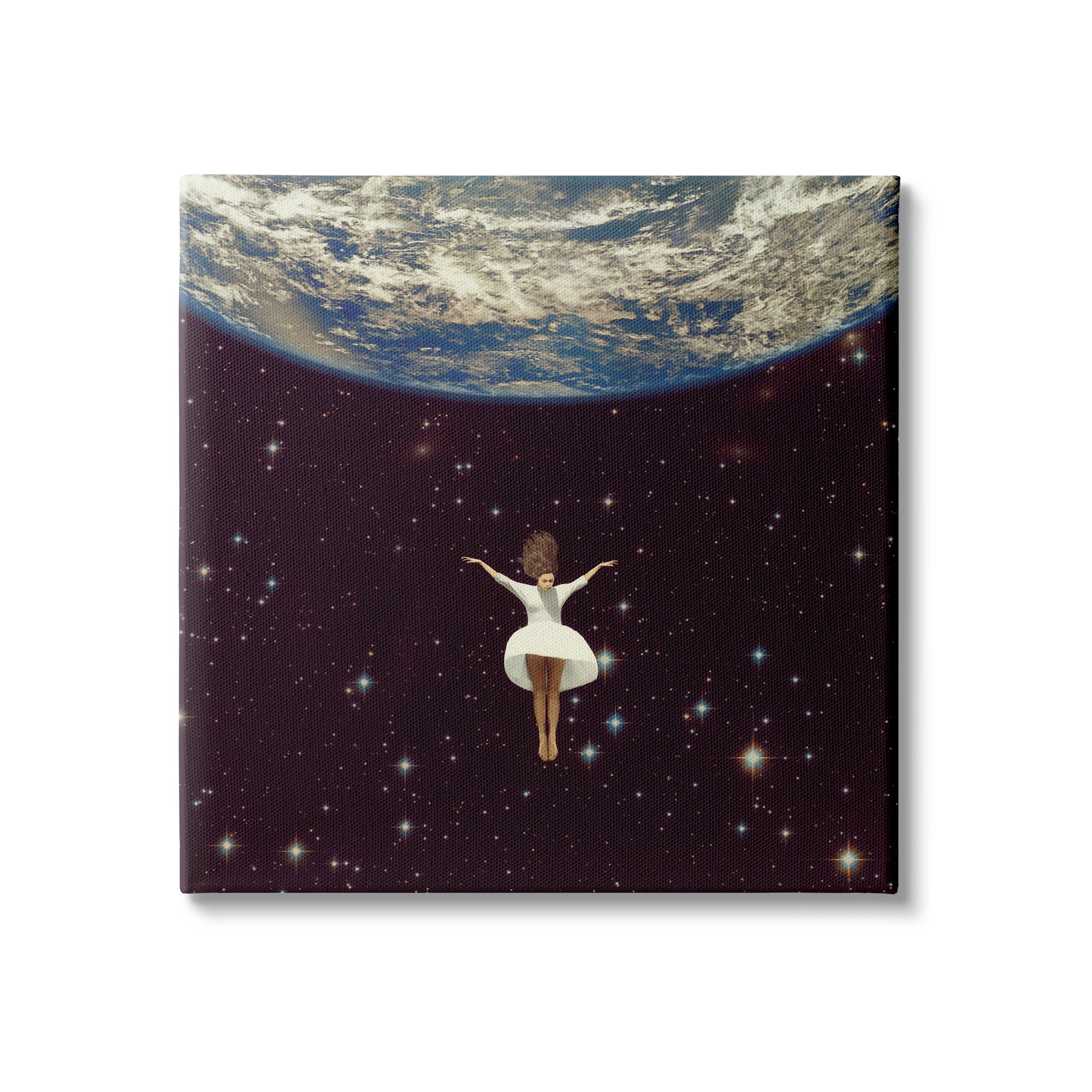 Stupell Industries Woman Falling Through Space White Dress Earth by ...
