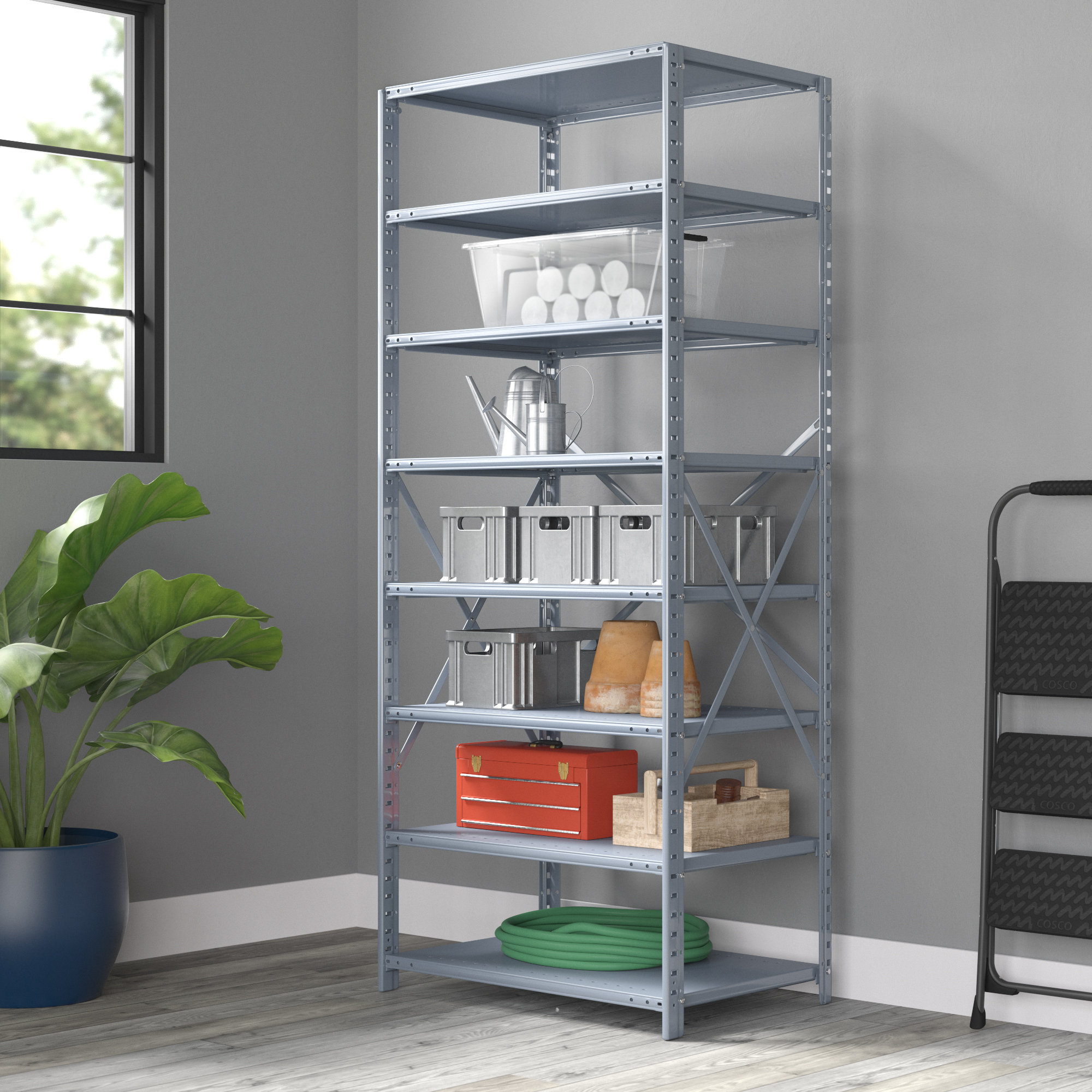 Hallowell Hi-Tech Shelving Duty Open Type 7 Shelf Shelving Unit Starter ...