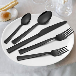 Latitude Run® 40-piece Black Stainless Steel Silverware Set For 8 ...
