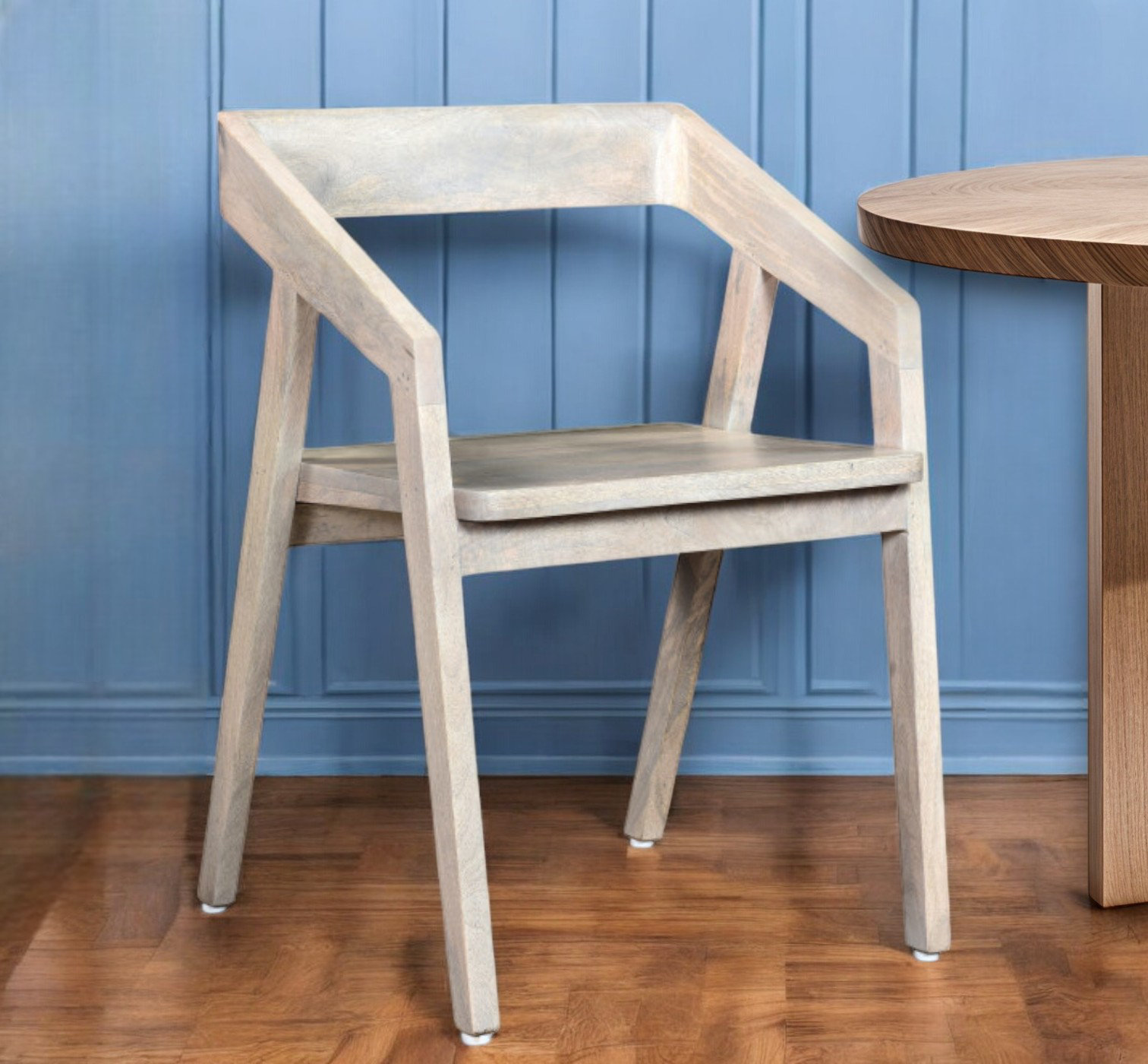 HomeRoots White Solid Wood Open Back Dining Arm Chair | Wayfair