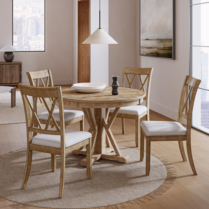 Gracie Oaks Amoz 5 - Piece Solid Wood Top Pedestal Dining Set & Reviews ...