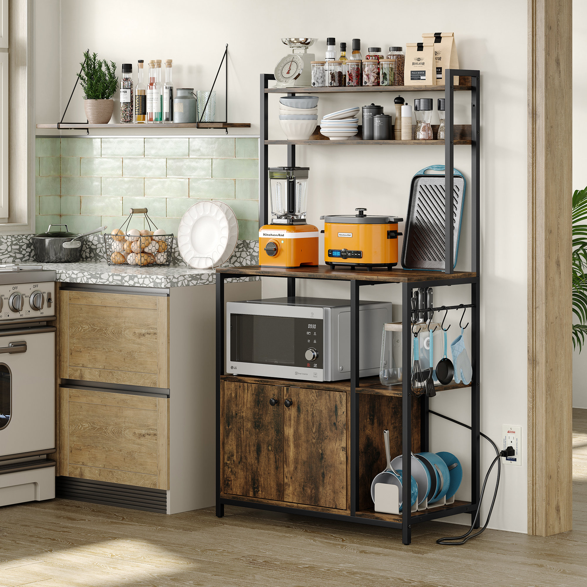 17 Stories Kellyjean 31'' W Kitchen Pantry Cabinets with Power Outlet ...