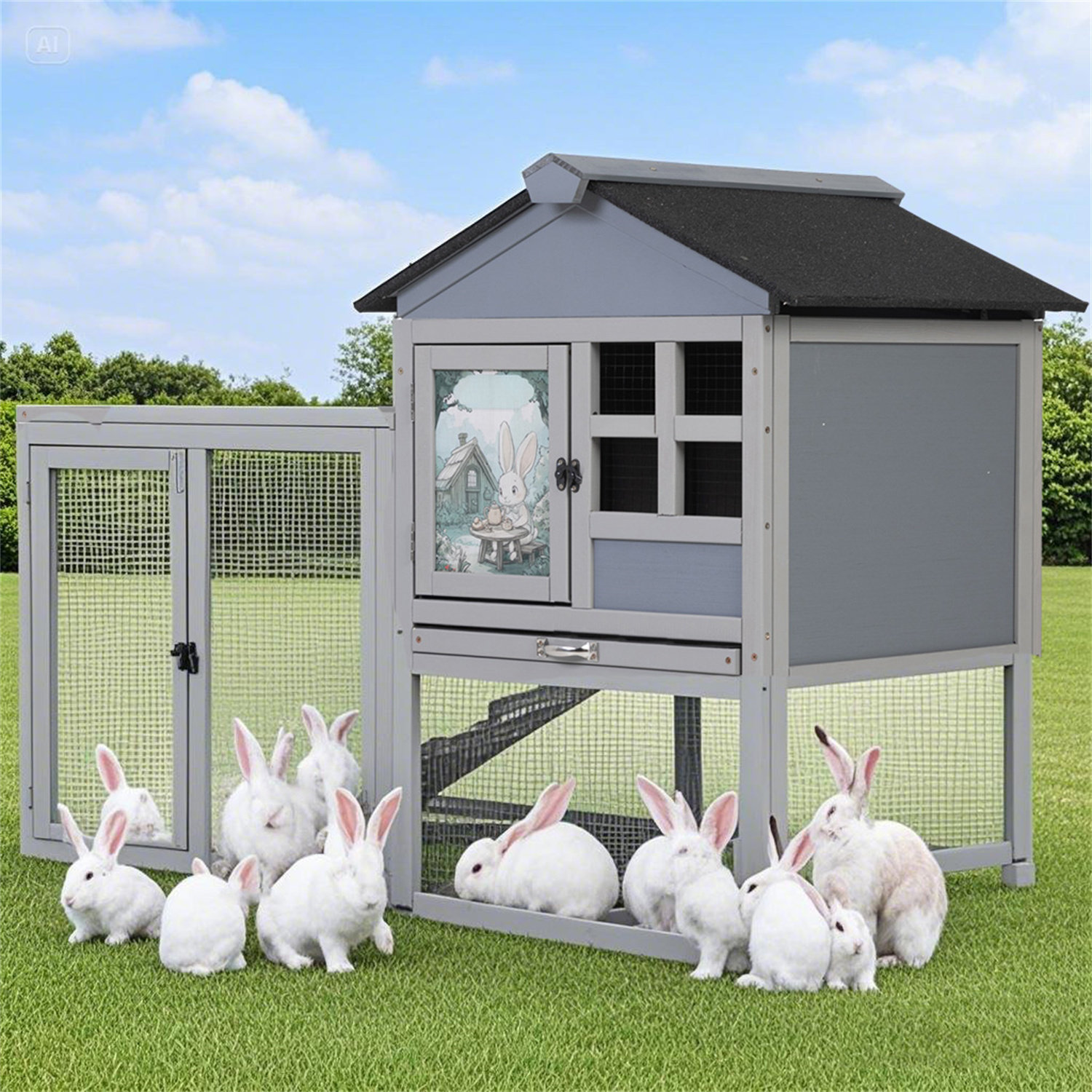 One Allium Way 2-tier Wooden Rabbit Hutch With Removable Tray & Ramp ...