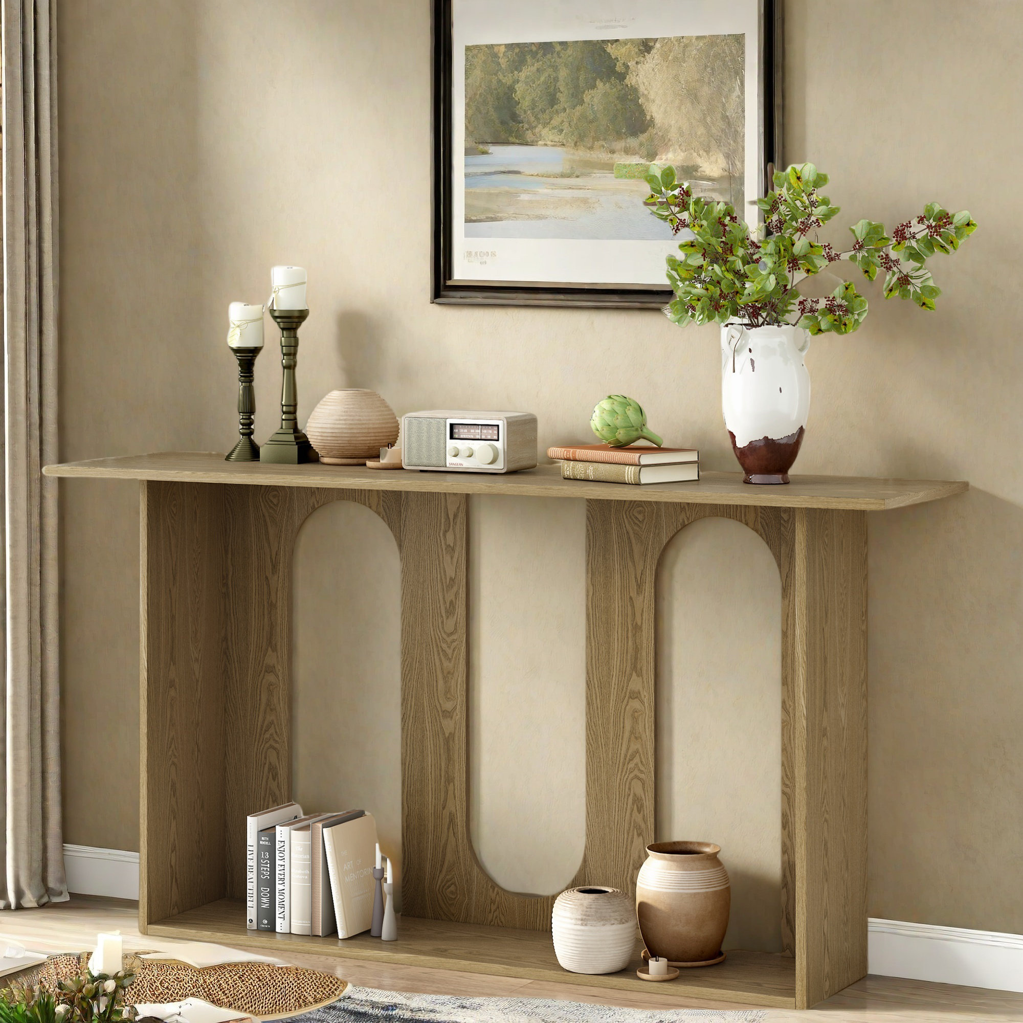 Latitude Run® Modern Curved Design Ash Veneer Console Table With Shelf ...