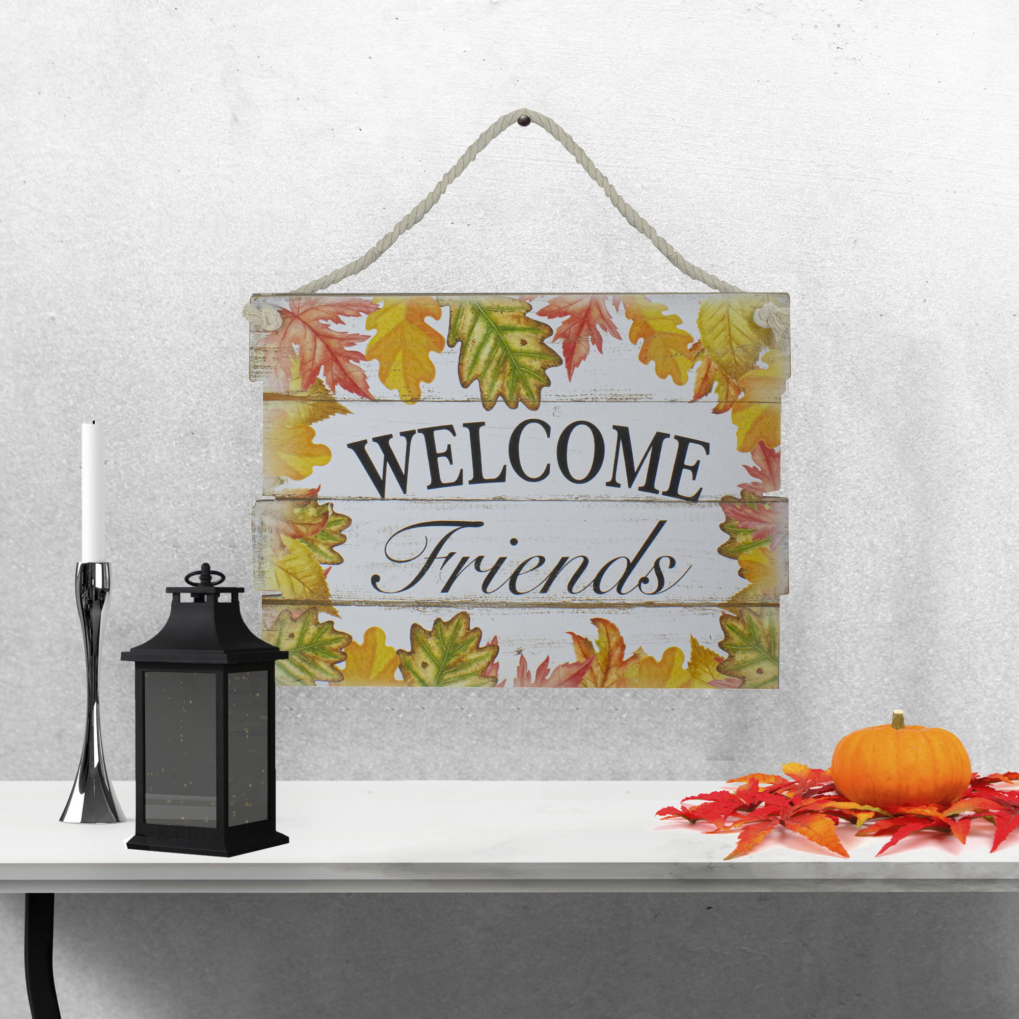 Northlight Seasonal 16" Autumn Leaves Welcome Friends Wooden Hanging ...