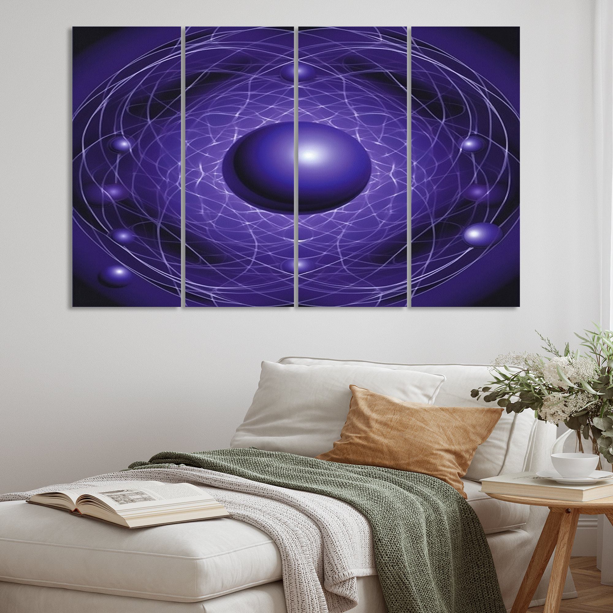 Ebern Designs Space Atom Nucleus In Deep Purple On Canvas 4 Pieces ...
