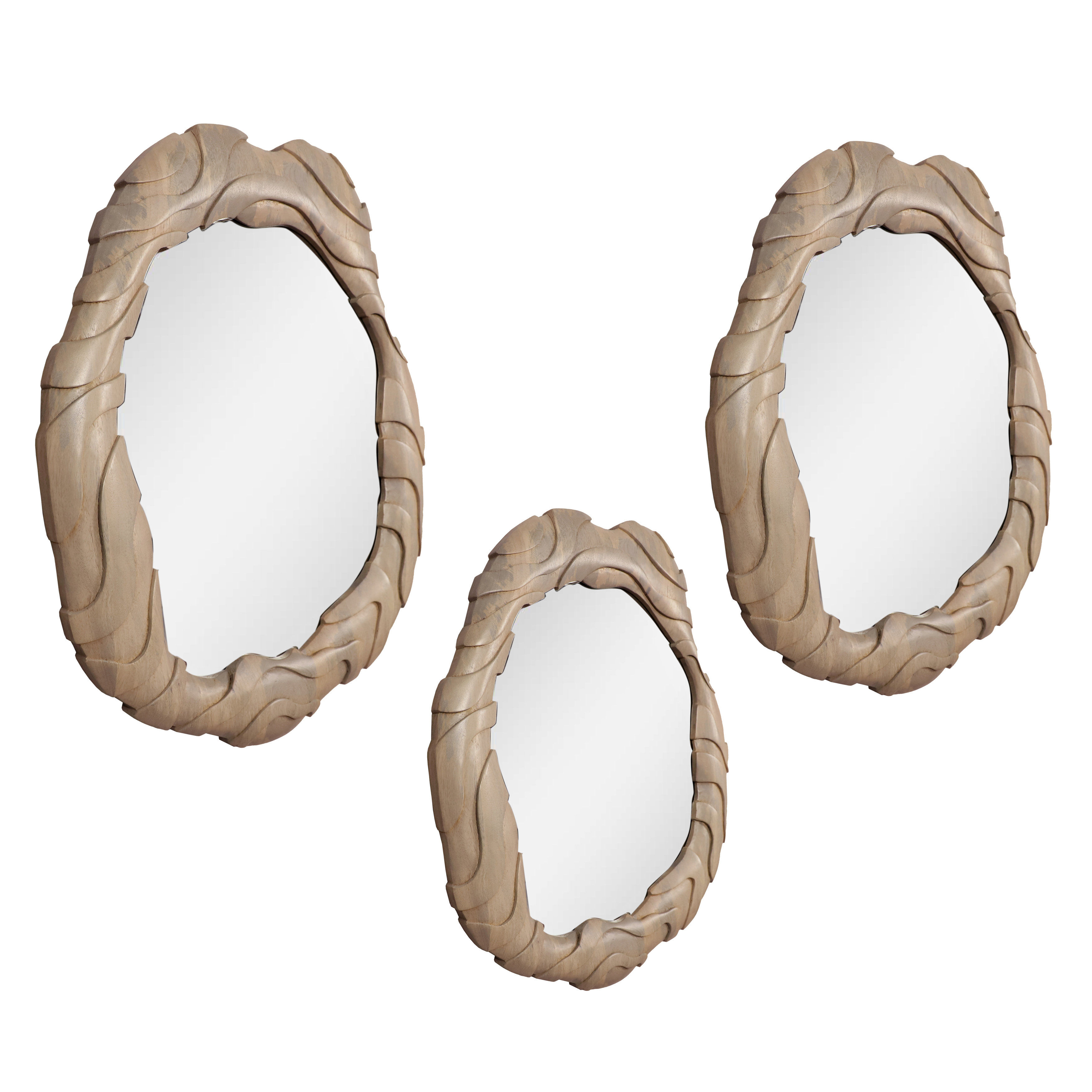 Foundry Select 3-Pieces Tiberius Wood Carved Dimensional Mirror | Wayfair