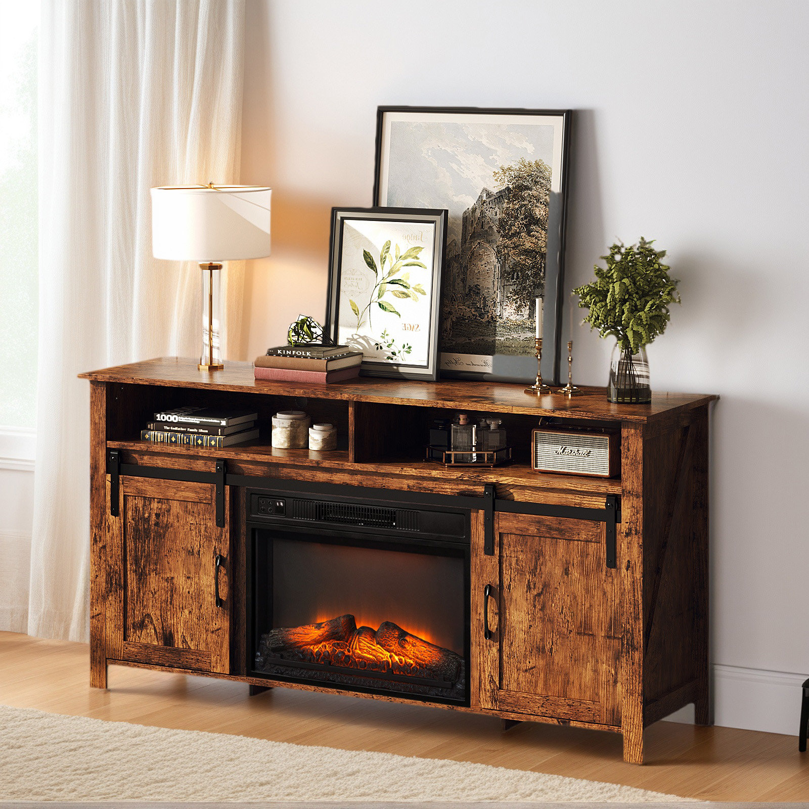 Ebern Designs Rustic Brown Bullock Tv Stand and Entertainment Center ...