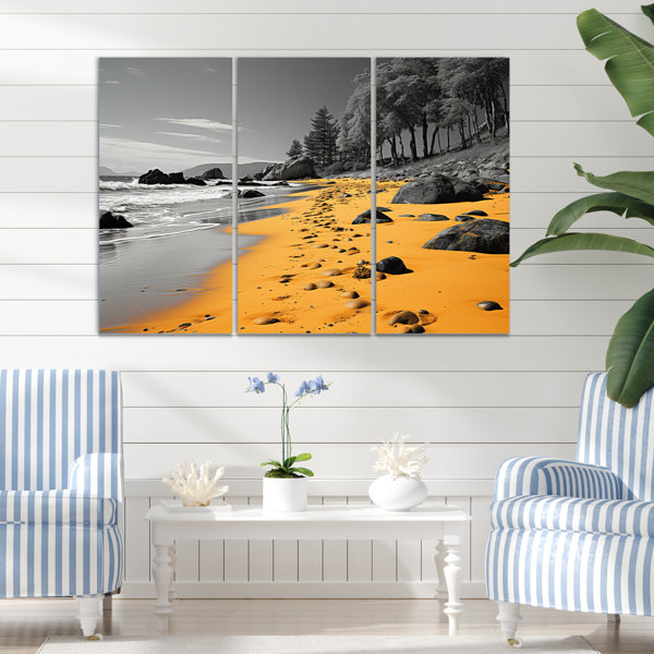 Dovecove Yellow Sandy Beach On Metal 3 Pieces Print | Wayfair